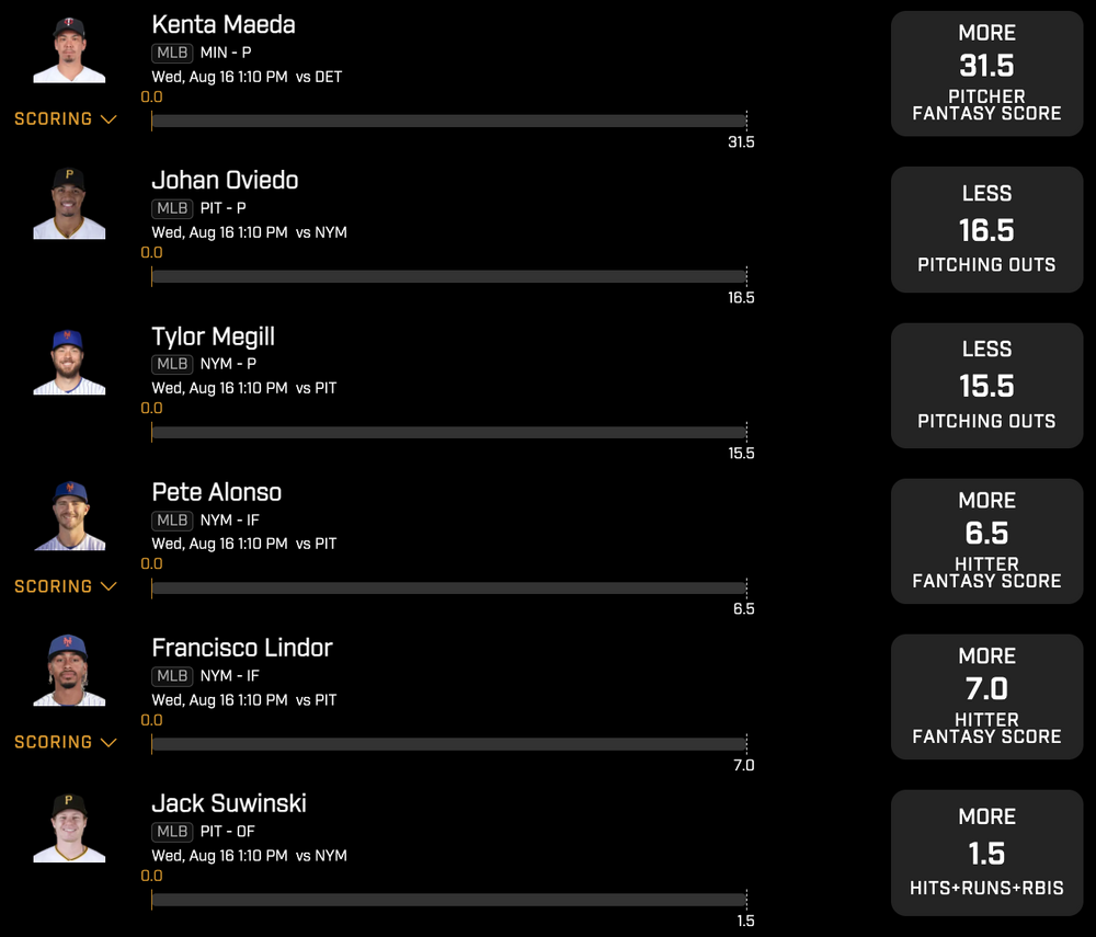 PrizePicks - MLB - 6 Pick FLEX Play - 8-16-23 - 1:10pm | Sports Chat Place